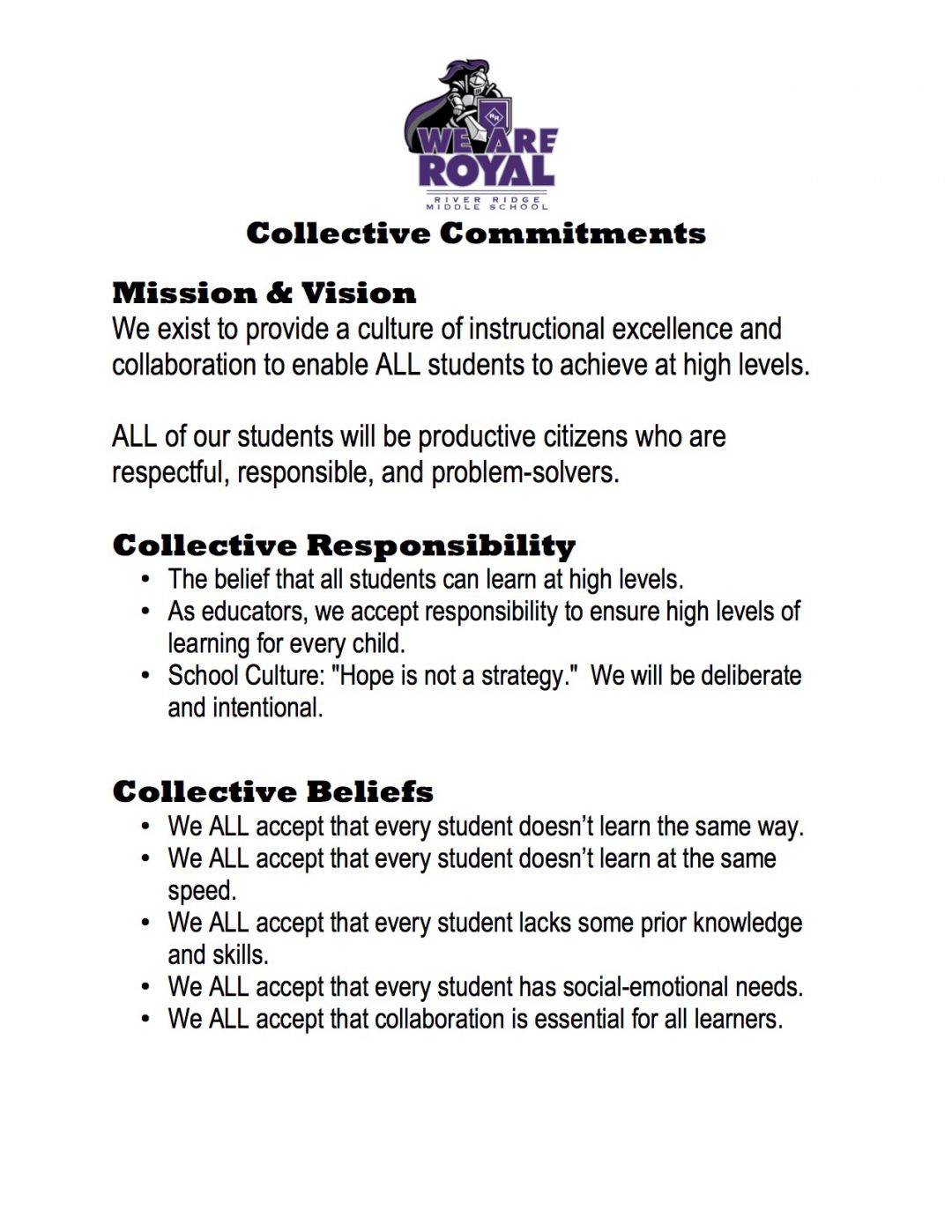 Administration, Collective Commitments, & School Profile | River Ridge ...