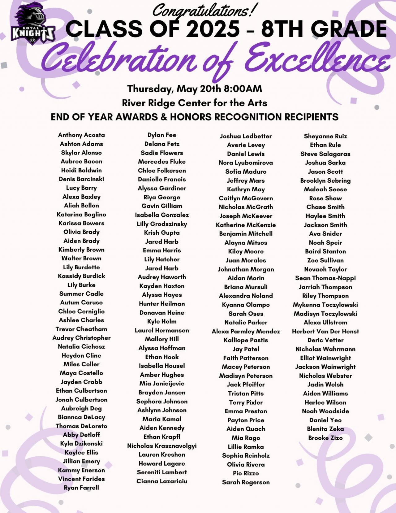 5/20 8th Grade Celebration of Excellence Awards Ceremony 8AM | River ...