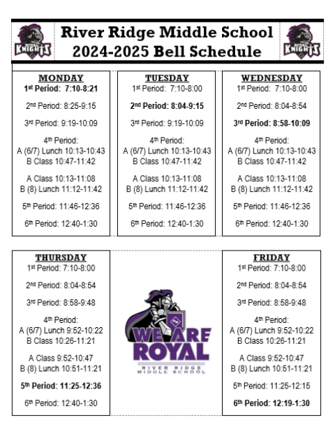 2024-25 Bell Schedule | River Ridge Middle School